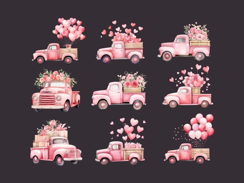 Valentine Pink Truck Clipart DIGITAL DOWNLOAD Vintage Truck - Etsy