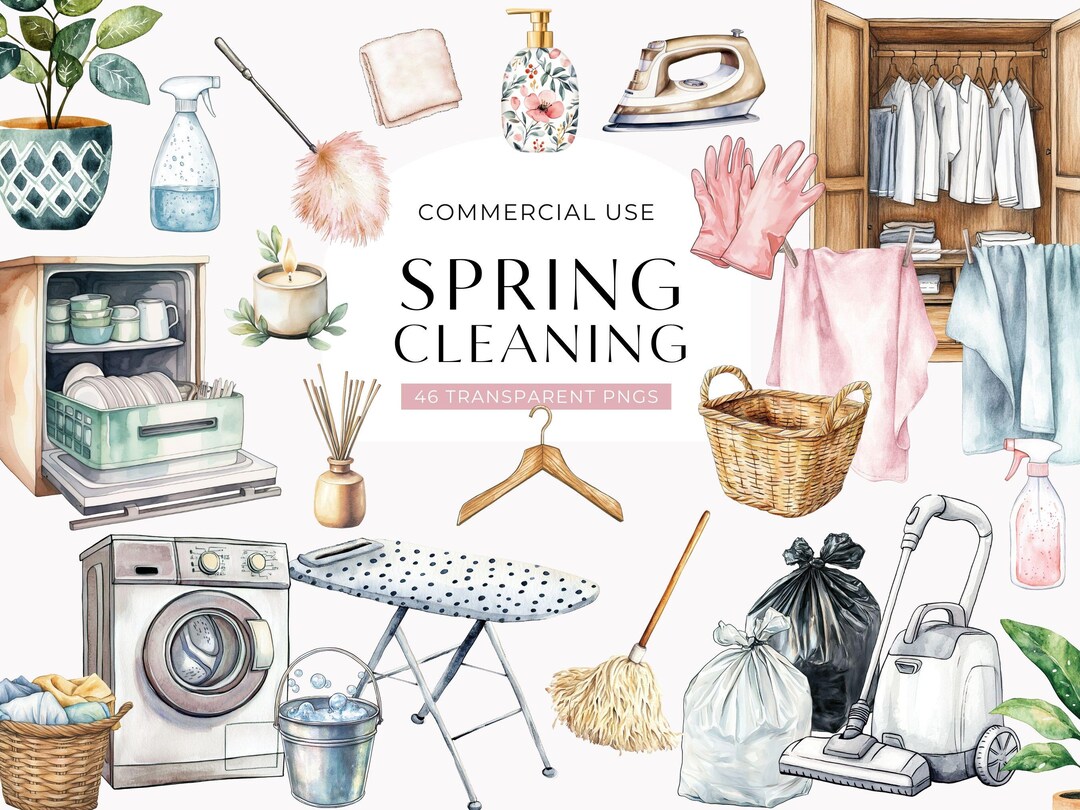 Spring Cleaning Clipart, House Clean Business Clip Art, Watercolor ...