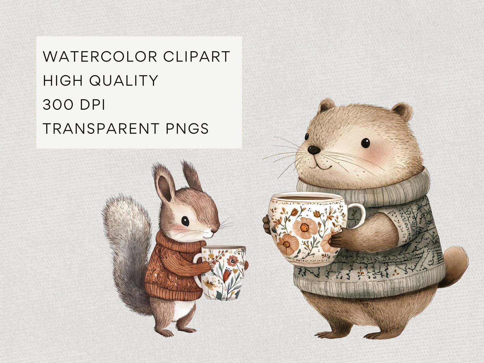 Woodland Animals With Coffee Clipart, DIGITAL DOWNLOAD, Cute Coffee ...
