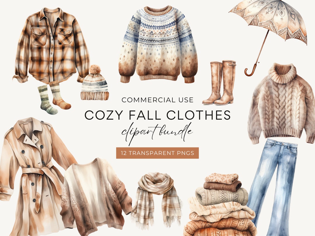 Fall Clothes Clipart Bundle, DIGITAL DOWNLOAD, Watercolor Autumn ...