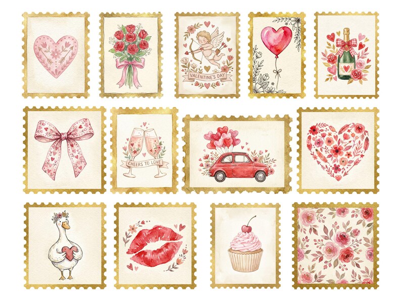 Valentine Postage Stamps Clipart, Valentines Day Clip Art, Scrapbooking ...