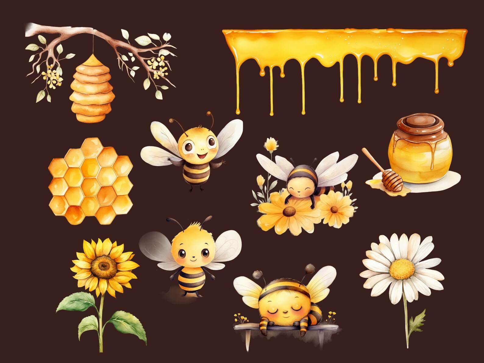 Baby Bee Clipart, DIGITAL DOWNLOAD, Cute Bee Watercolor Clipart, Bee ...