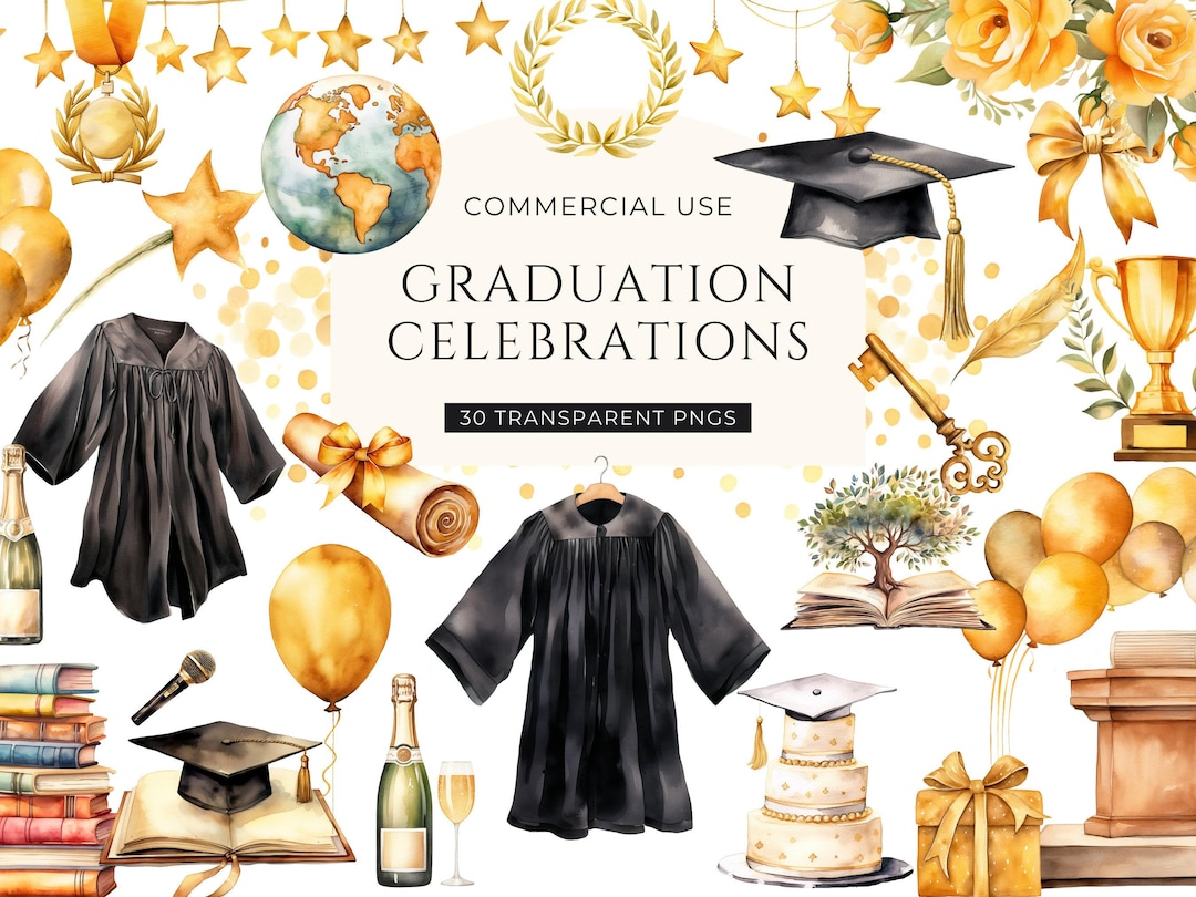 Graduation Clipart Watercolor, DIGITAL DOWNLOAD, Grad Cap PNG, Teacher ...
