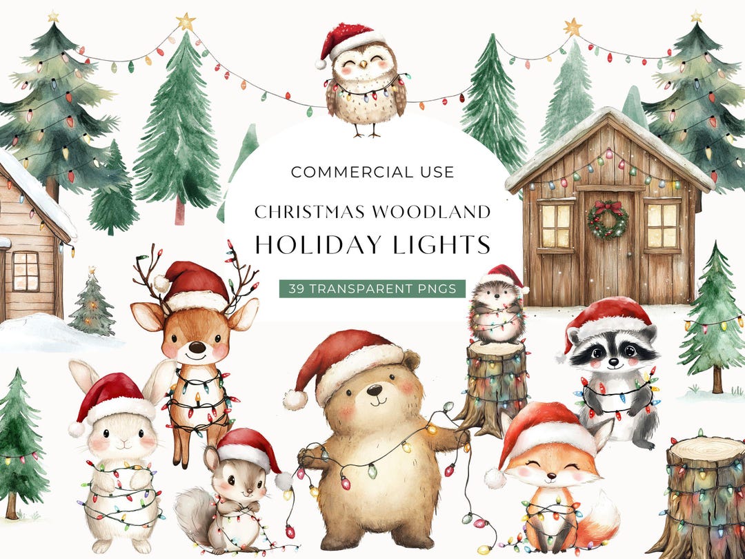 Christmas Woodland Animal Clipart, Forest Creatures Clip Art, Cute ...