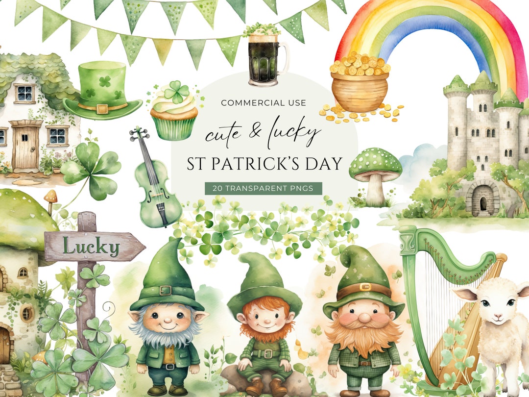Cute St Patricks Day Clipart, DIGITAL Download, Watercolor Leprechaun ...