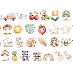 Boho Baby Doodle Clipart, DIGITAL DOWNLOAD, Watercolor Nursery Clip Art ...
