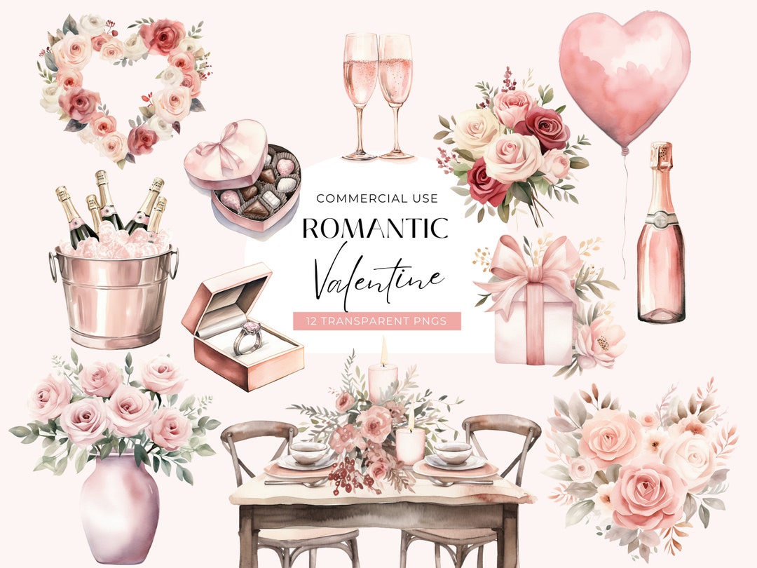 Romantic Valentine Clipart, DIGITAL DOWNLOAD, Watercolor Box of ...