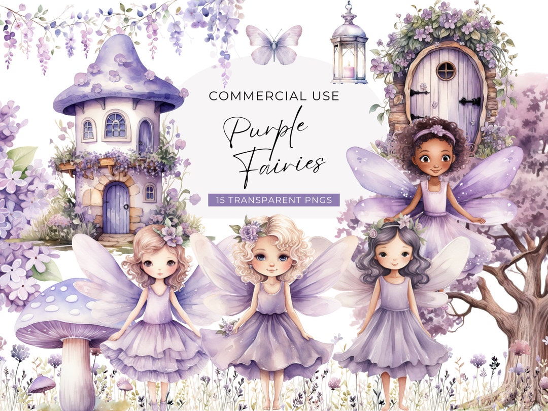 Purple Fairy Clipart, DIGITAL DOWNLOAD, Cute Watercolor Lilac Fairies ...