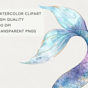 Mermaid Tail Clipart, Watercolor Pastel Under the Sea Clip Art, Mermaid ...