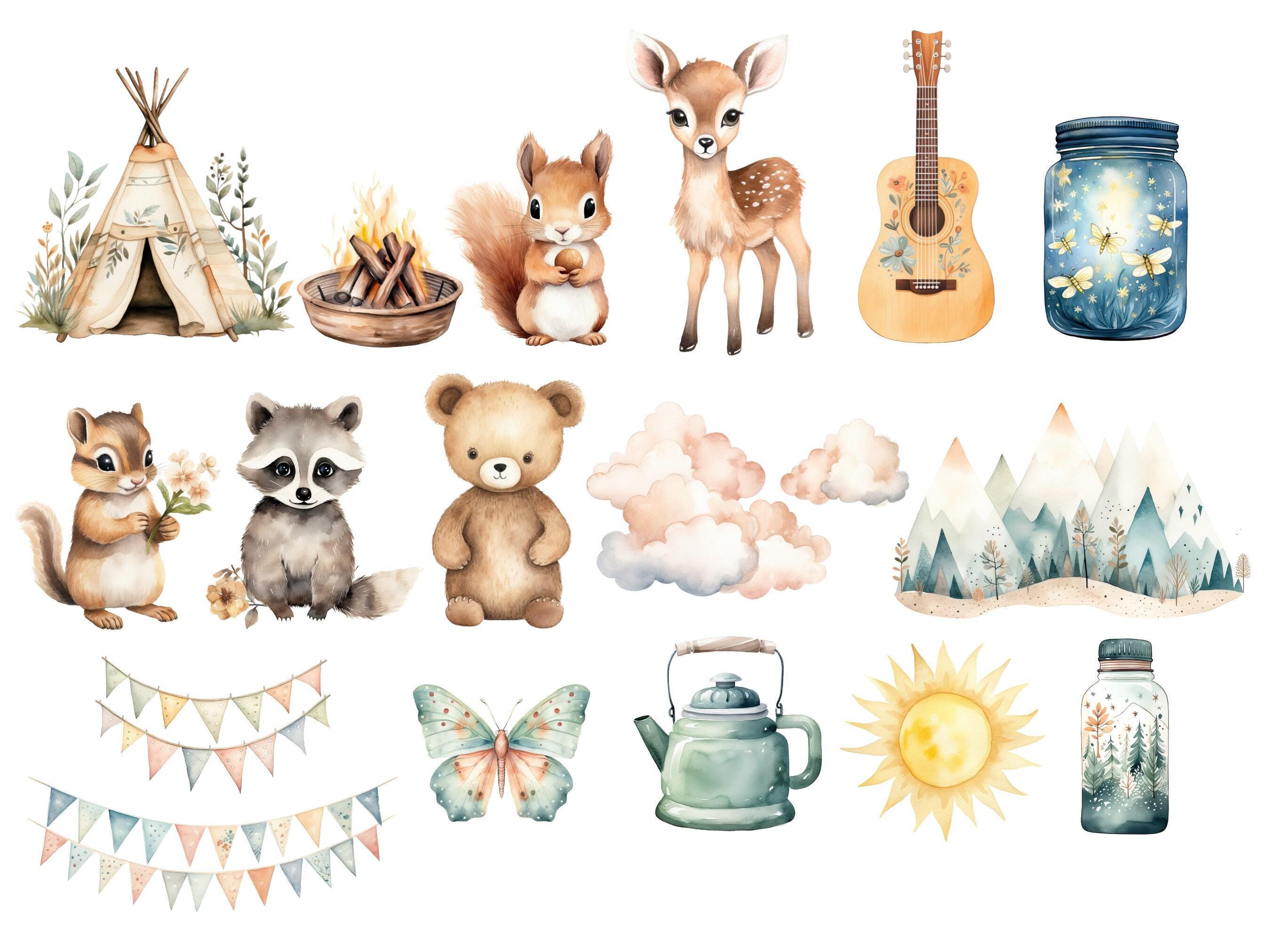 Cute Camping Clipart, DIGITAL DOWNLOAD, Woodland Forest Animal ...