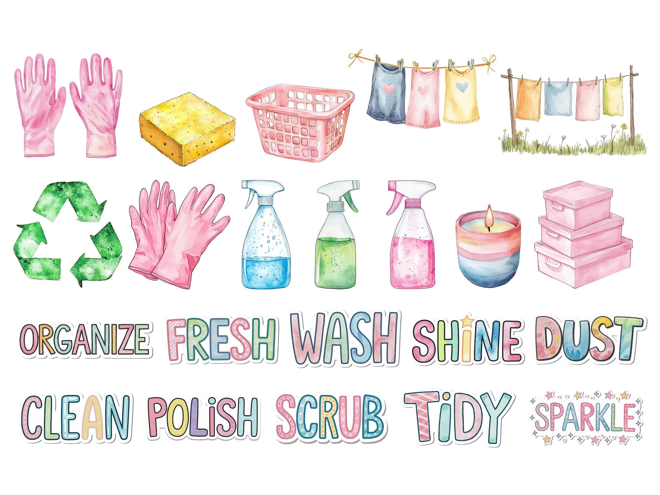 Cute Cleaning Clipart, Watercolor Cleaning Supplies, Kids Home Chores ...