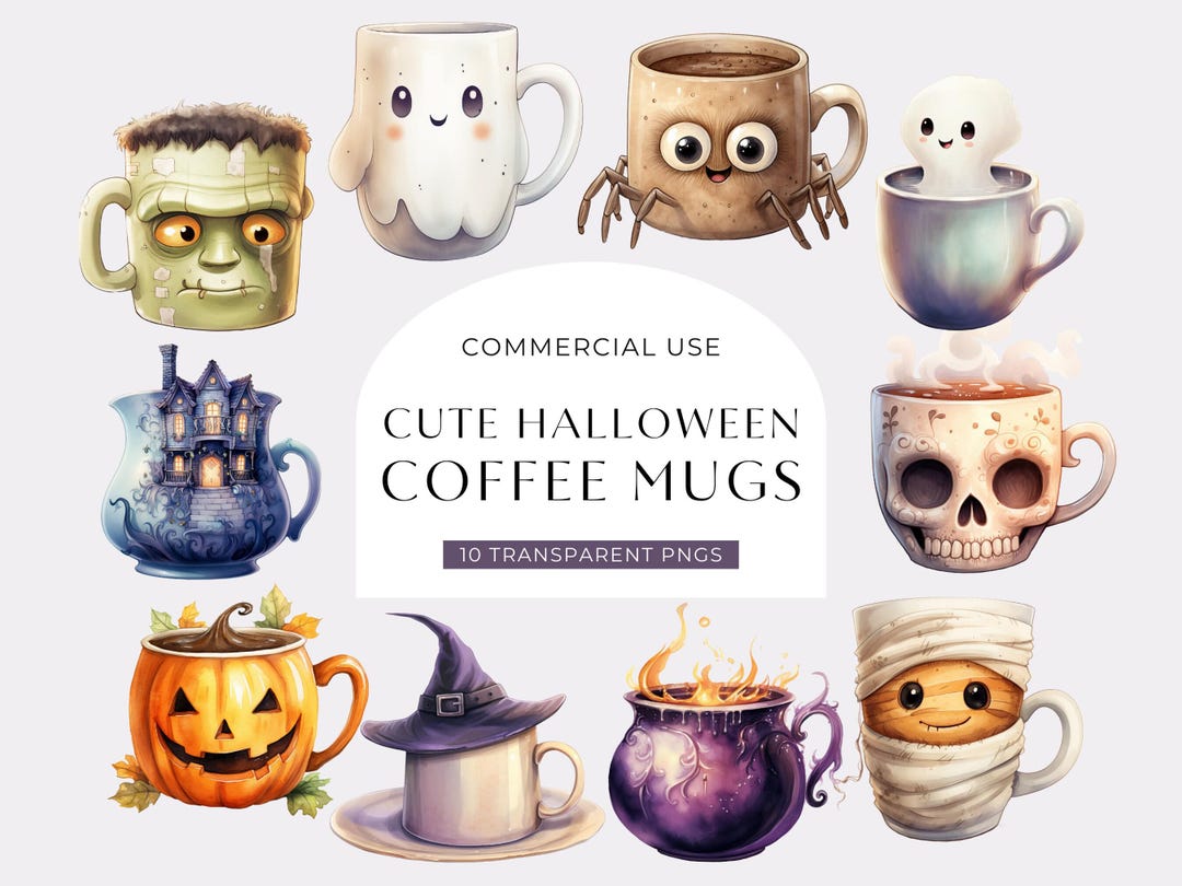 Cute Halloween Coffee Clipart, DIGITAL DOWNLOAD, Watercolor Ghost, Fall ...