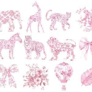 Pink Safari Toile Clipart, DIGITAL DOWNLOAD, Baby Shower Toile De Jouy ...
