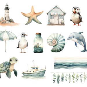 Coastal Nautical Watercolor Clipart, DIGITAL DOWNLOAD, Ocean Clip Art ...