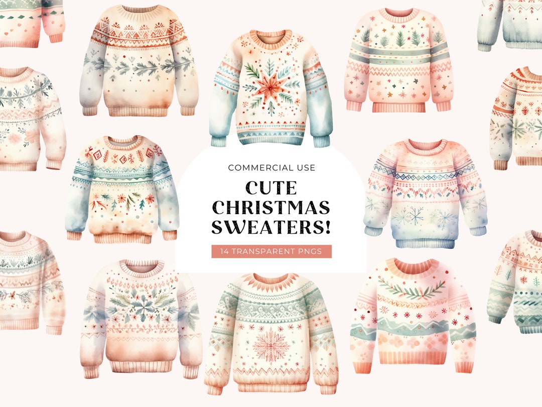 Cute Christmas Sweater Clipart, DIGITAL DOWNLOAD, Pink Christmas ...