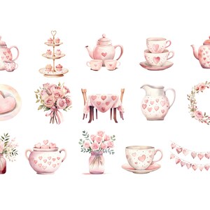 Valentines Day Tea Clipart, DIGITAL DOWNLOAD, Pink Watercolor Afternoon ...
