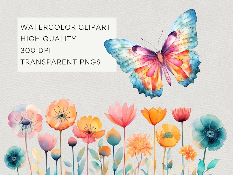 Colorful Butterflies Clipart, DIGITAL DOWNLOAD, Watercolor Rainbow ...