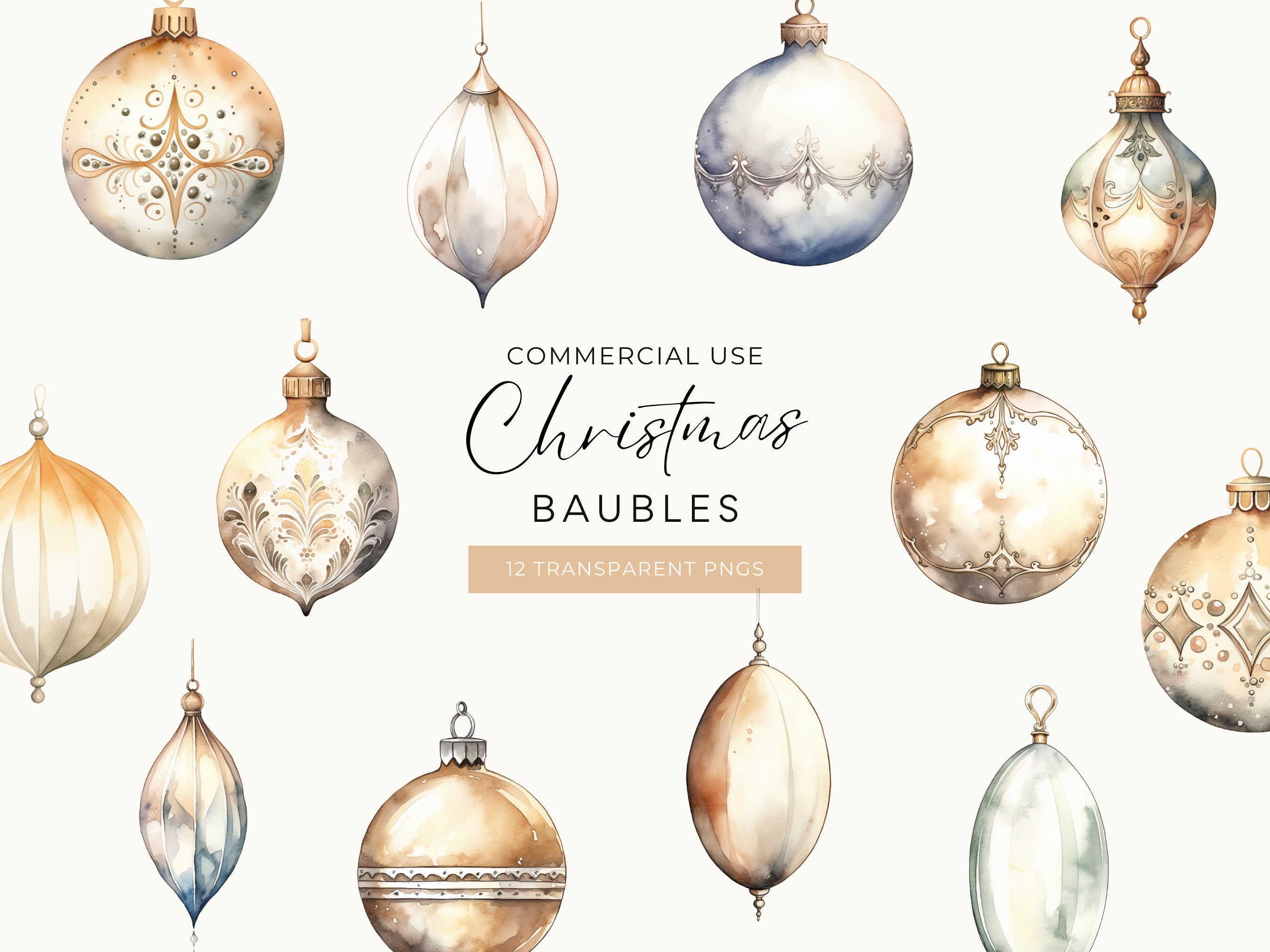 Christmas Bauble Clipart, DIGITAL DOWNLOAD, Neutral Winter Ornament ...