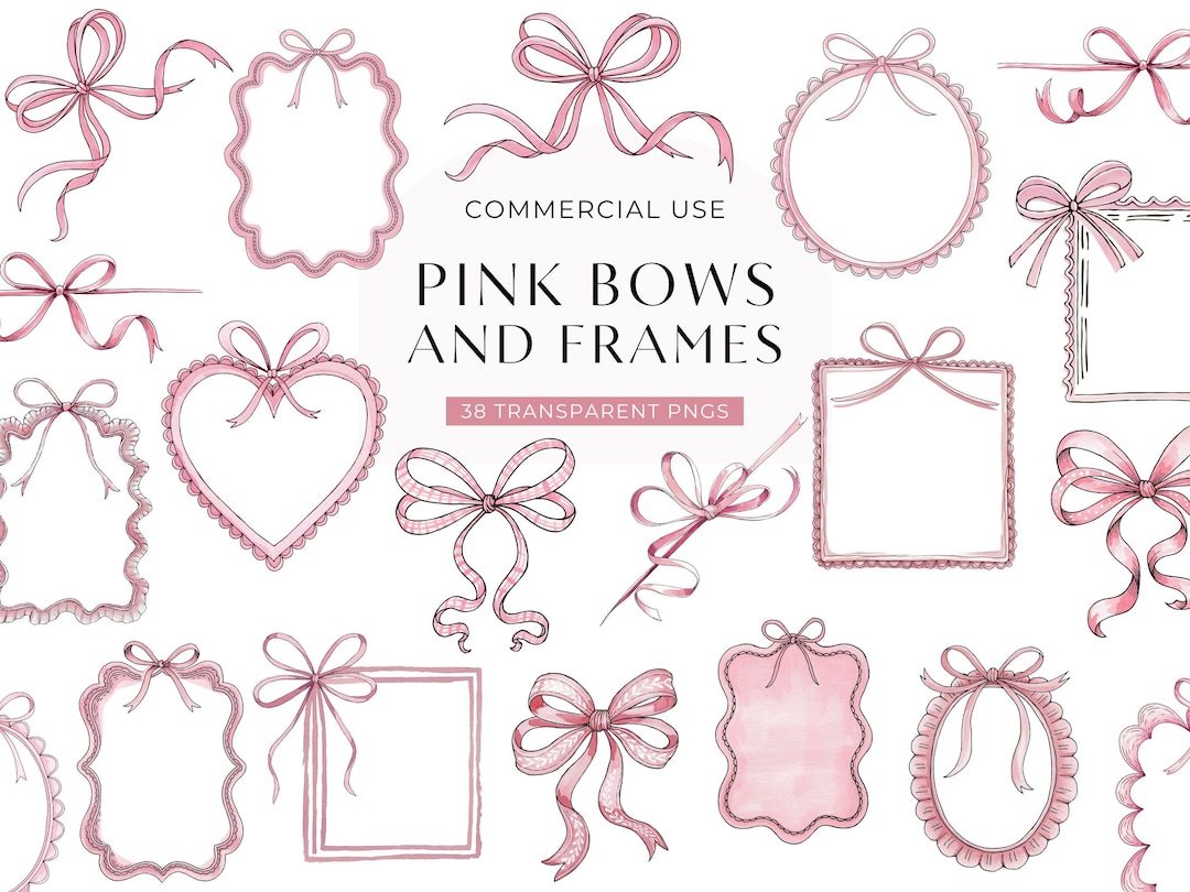 Pink Bow Frame Clipart, Coquette Ribbon Wavy Border Clip Art ...