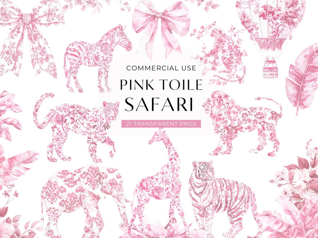 Pink Safari Toile Clipart, DIGITAL DOWNLOAD, Baby Shower Toile De Jouy ...
