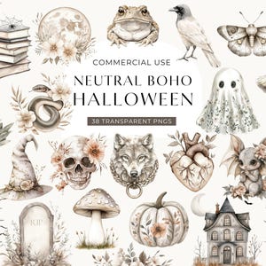 Boho Halloween Clipart, DIGITAL DOWNLOAD, Neutral Pumpkin Watercolor ...