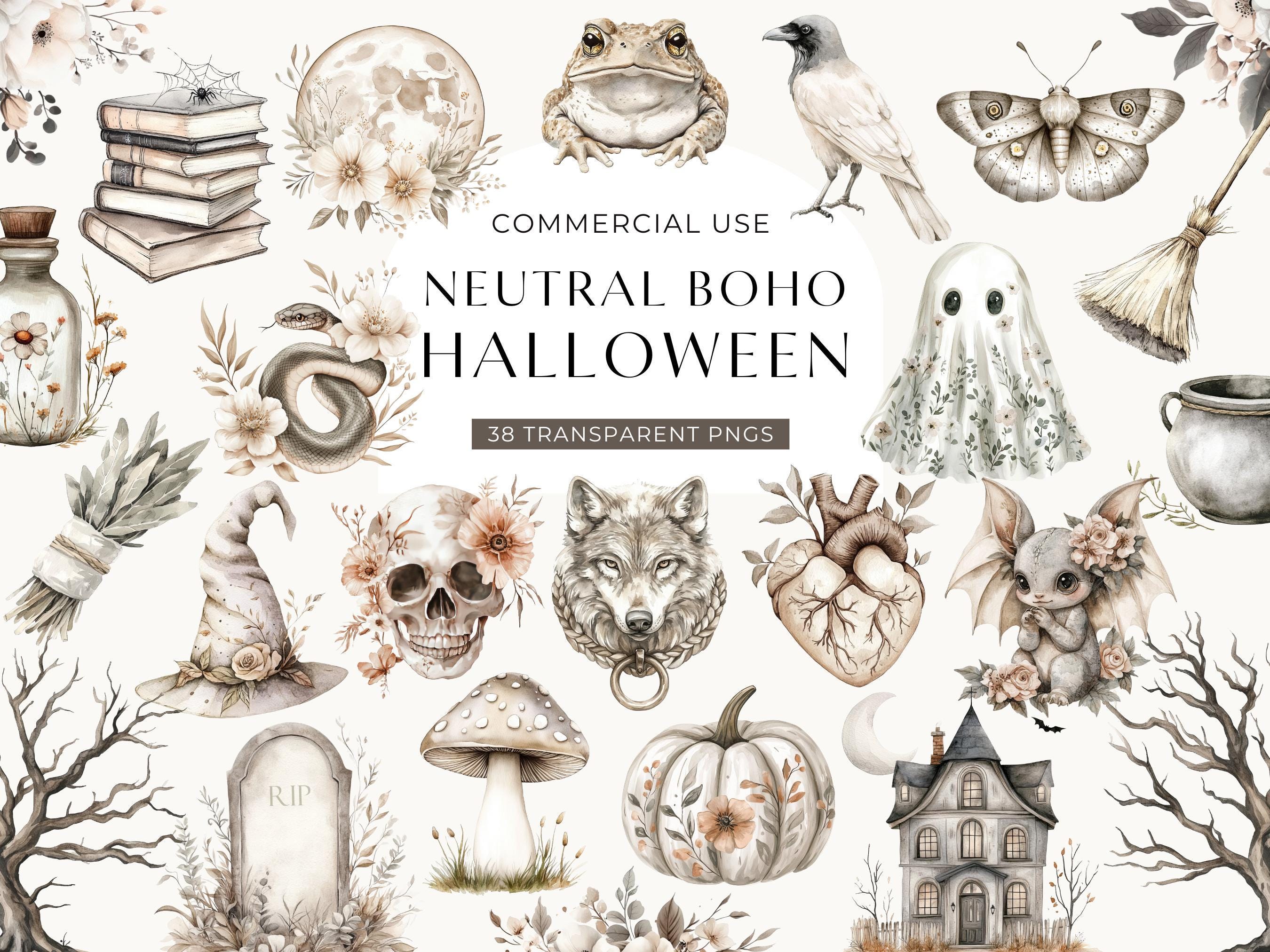 Boho Halloween Clipart, DIGITAL DOWNLOAD, Neutral Pumpkin Watercolor ...