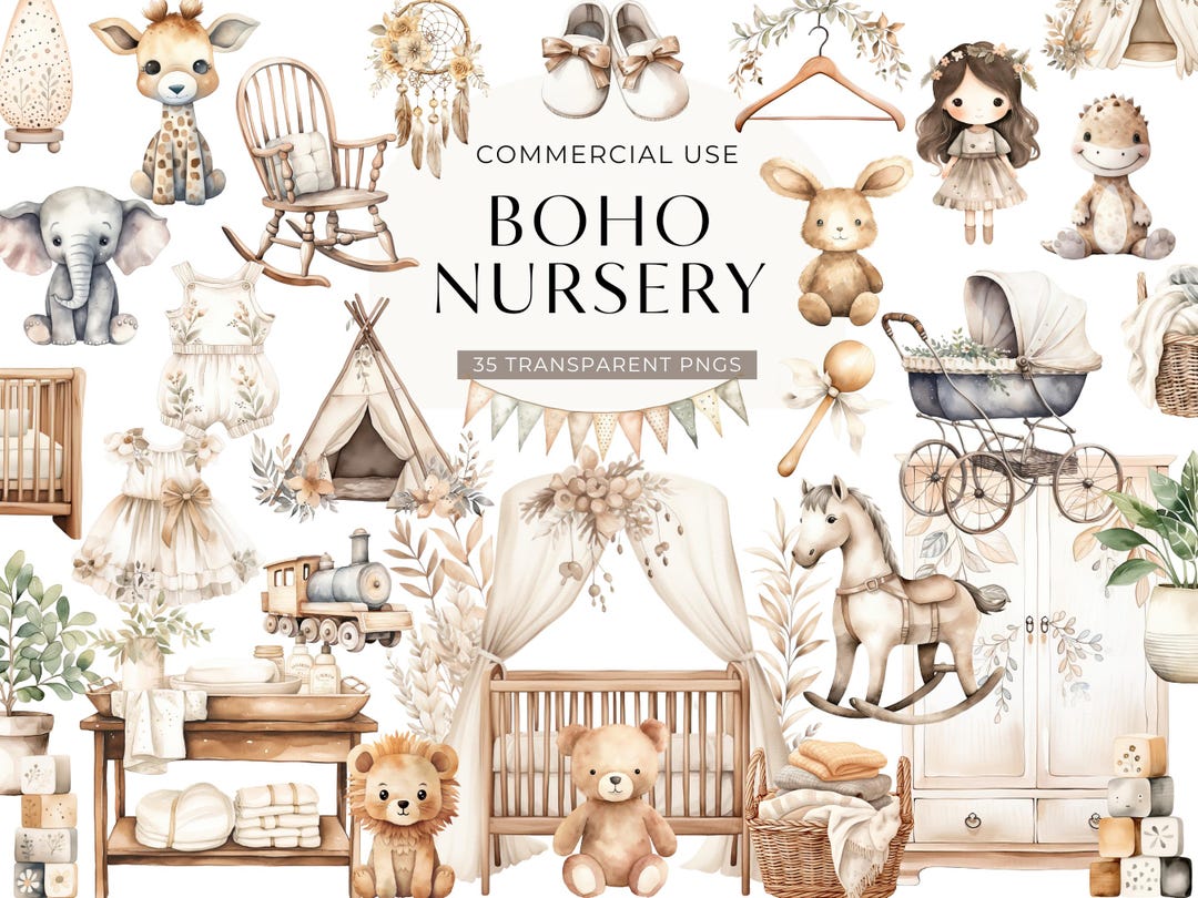 Watercolor Boho Nursery Clipart, DIGITAL DOWNLOAD, Gender Neutral New ...