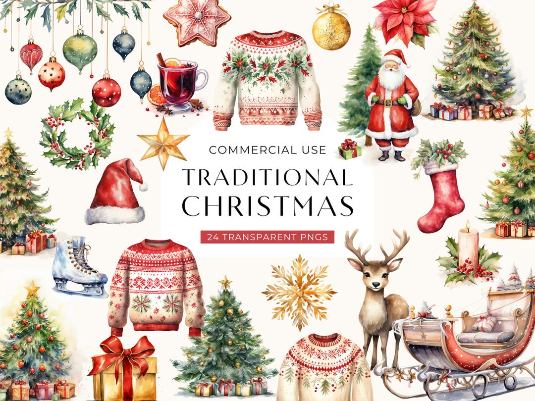 Traditional Christmas Clipart, DIGITAL DOWNLOAD, Vintage Retro ...