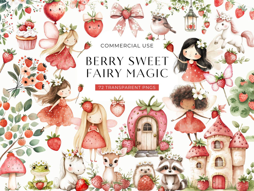 Strawberry Fairy Clipart, Berry Sweet First Birthday Party Clip Art ...
