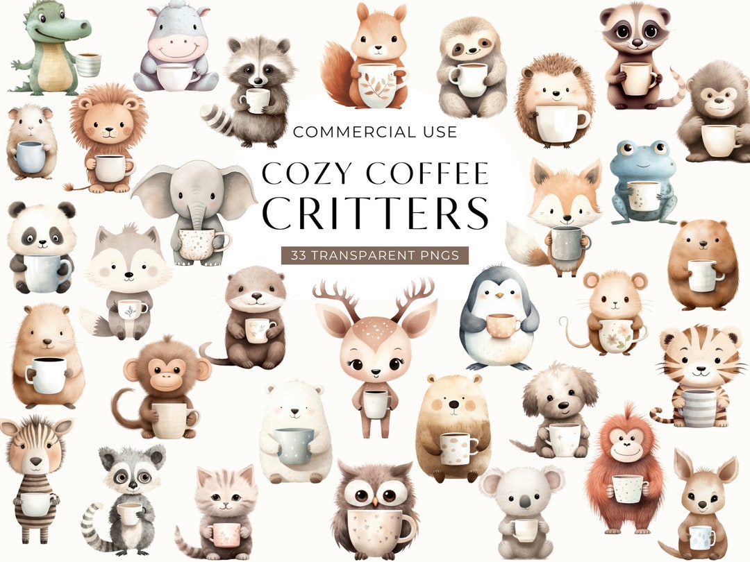 Animals With Coffee Clipart, DIGITAL DOWNLOAD, Cute Coffee Lovers PNG ...