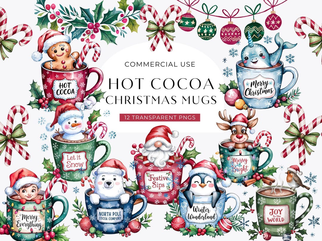 Hot Cocoa Mug Clipart, Watercolor Cup of Hot Chocolate Clip Art, Cozy ...