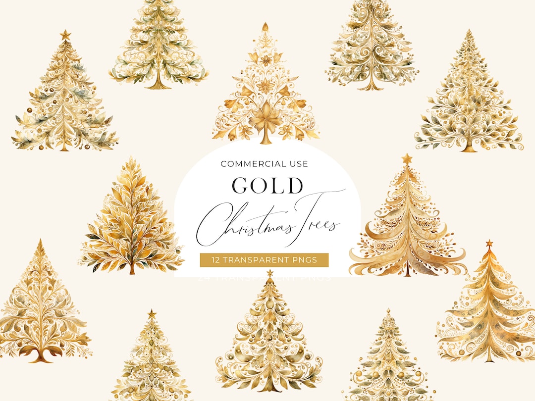 Gold Christmas Tree Clipart, DIGITAL DOWNLOAD, Luxe Gold Christmas ...