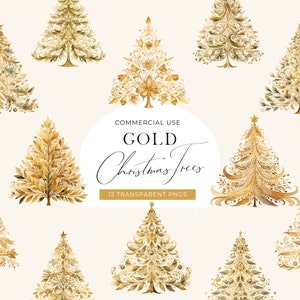 Gold Christmas Tree Clipart, DIGITAL DOWNLOAD, Luxe Gold Christmas ...