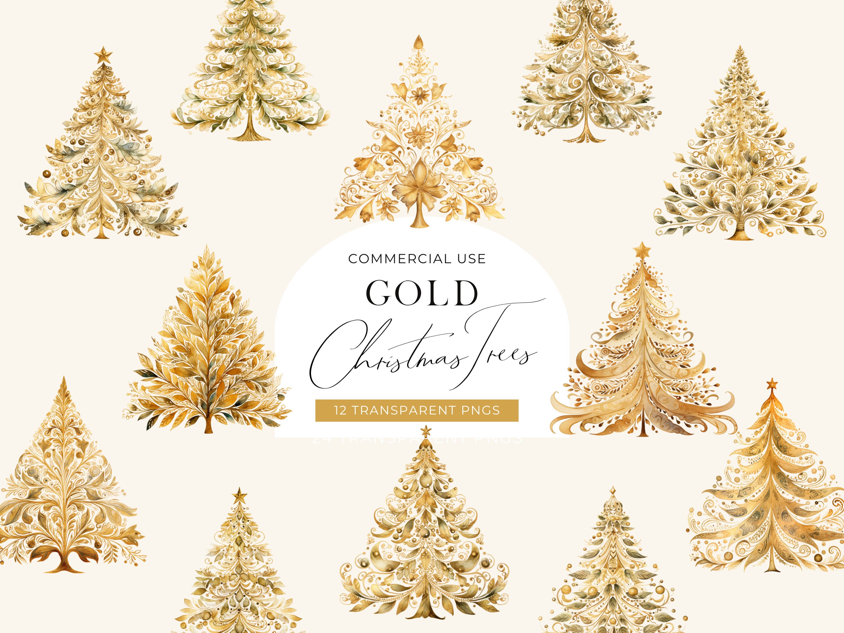 Gold Christmas Tree Clipart, DIGITAL DOWNLOAD, Luxe Gold Christmas ...