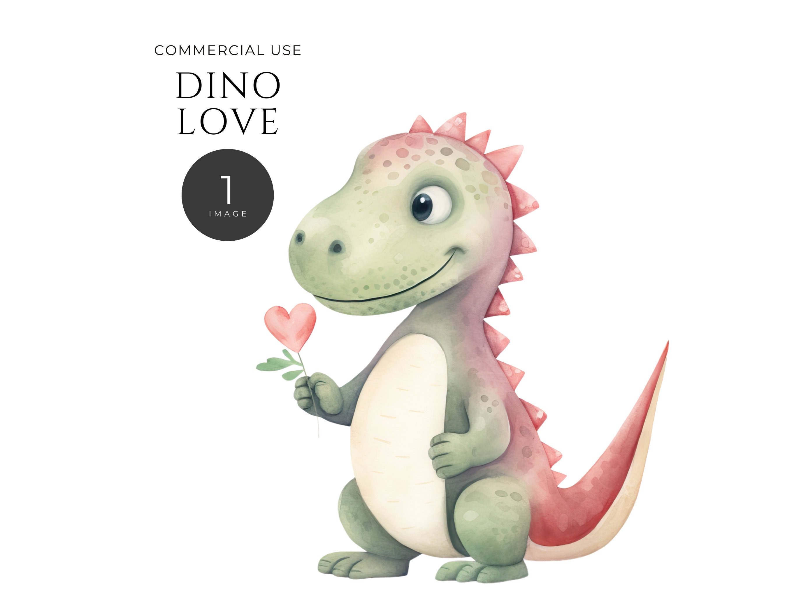 Valentine Dinosaur Clipart, Single Image DIGITAL DOWNLOAD, Cute ...