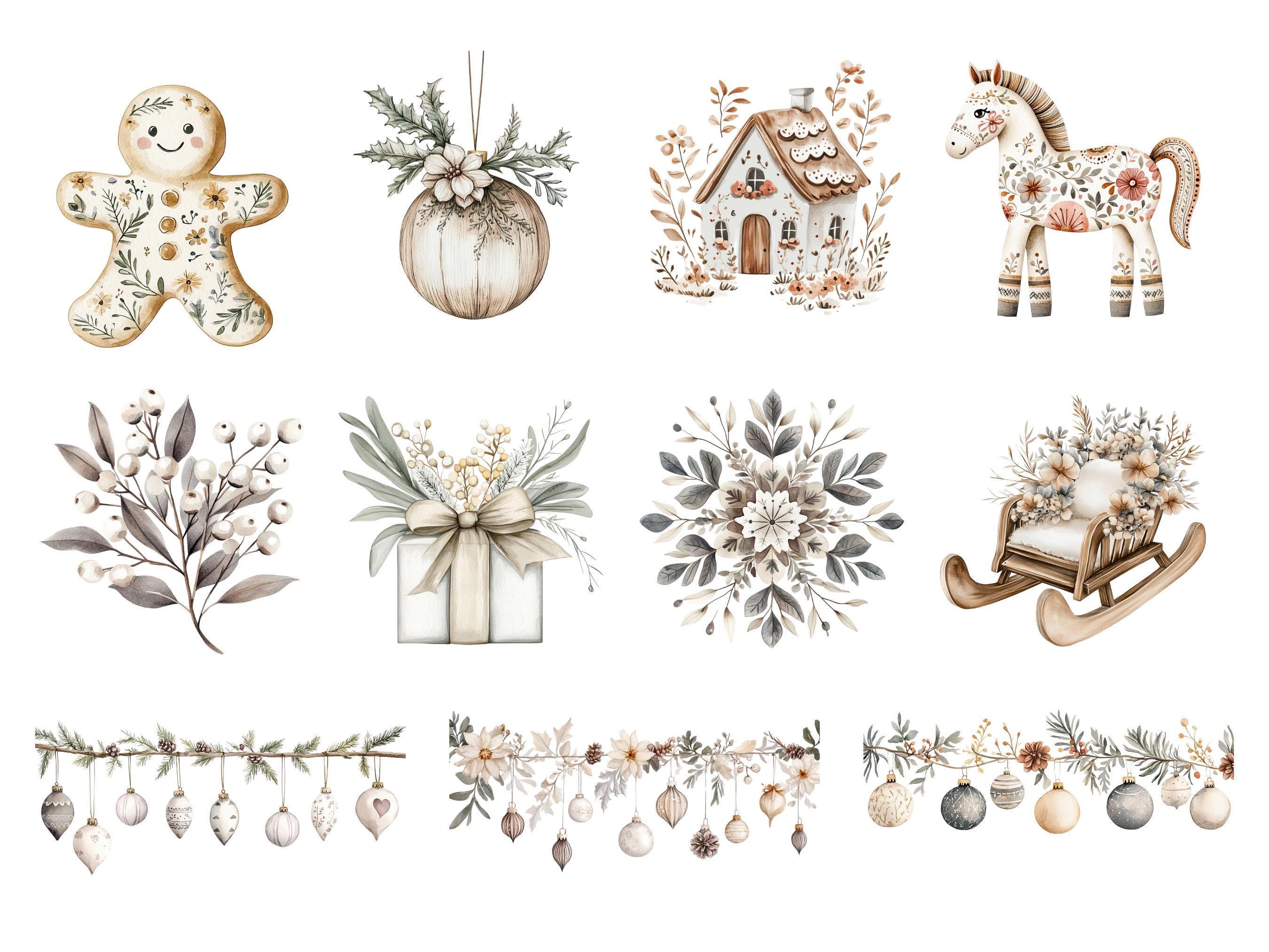 Neutral Christmas Clipart, DIGITAL DOWNLOAD, Boho Xmas Clip Art, Cozy ...