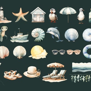 Coastal Nautical Watercolor Clipart, DIGITAL DOWNLOAD, Ocean Clip Art ...