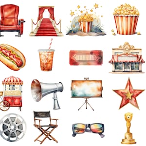 Movie Night Clipart, DIGITAL DOWNLOAD, Movie Theatre Clipart, Cinema ...