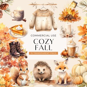 Cozy Fall Clipart Bundle, DIGITAL DOWNLOAD, Watercolor Autumn Clip Art ...