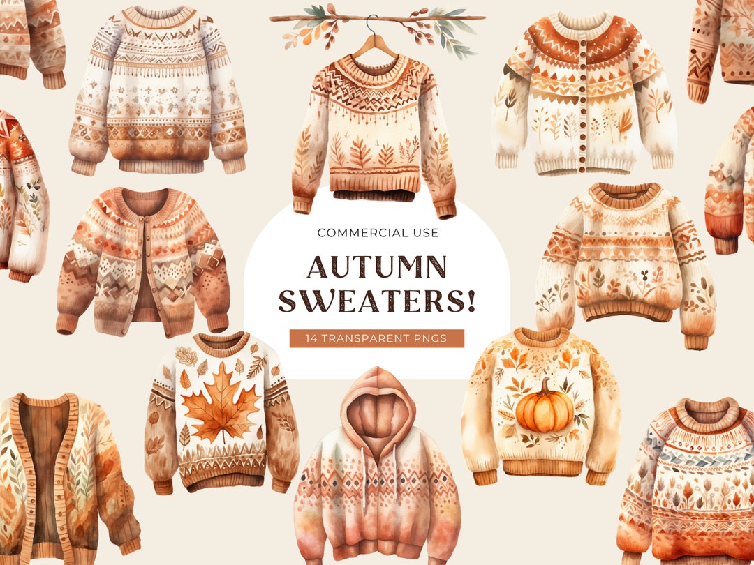 Autumn Sweater Watercolor Clipart, DIGITAL DOWNLOAD Fall Sweater ...