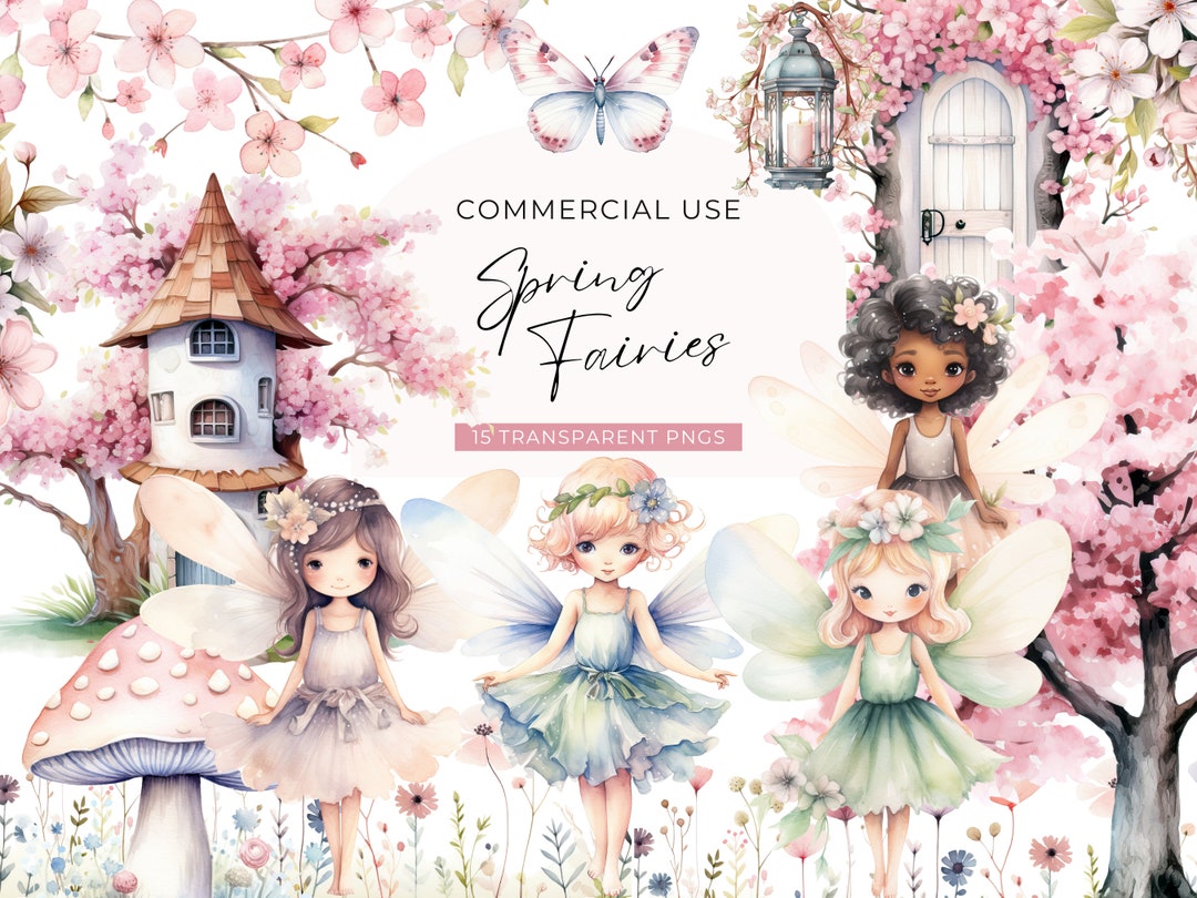 Watercolor Spring Fairy Clipart, DIGITAL DOWNLOAD, Pink Pastel Fairy Garden Clip Art, Fairy ...