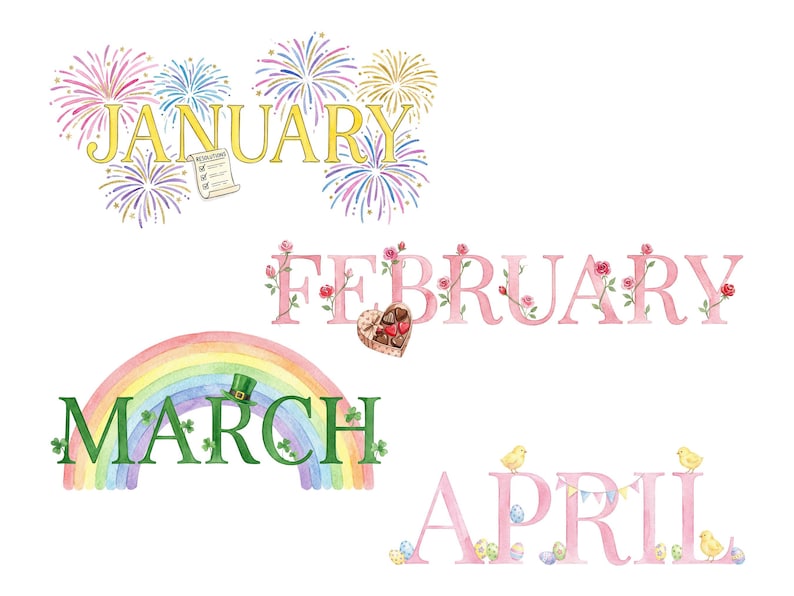 Month Clipart Commercial Use, Watercolor Planner Clip Art, Printable ...