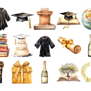 Graduation Clipart Watercolor, DIGITAL DOWNLOAD, Grad Cap PNG, Teacher ...