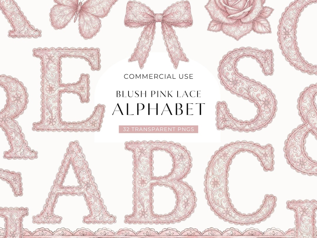 Pink Lace Alphabet Clipart, Watercolor Printable Letter Clip Art ...