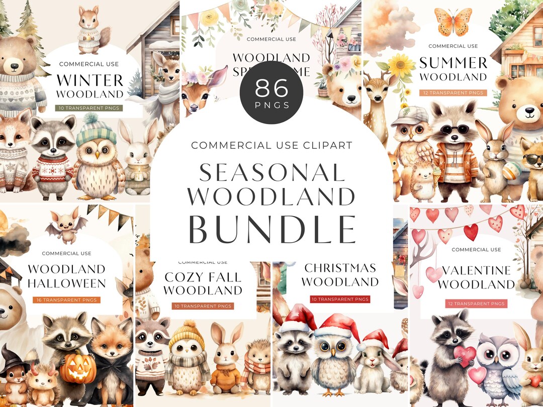 Cute Woodland Clipart Bundle, DIGITAL DOWNLOAD, Forest Animal Friends ...