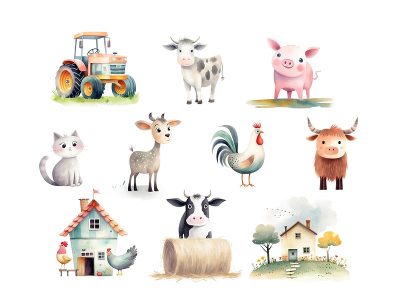 Cute Farm Animals Clipart, DIGITAL DOWNLOAD, Farm Birthday Clipart ...