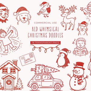 Whimsical Christmas Doodle Clipart, Xmas Hand Drawn Sketch Style Clip ...