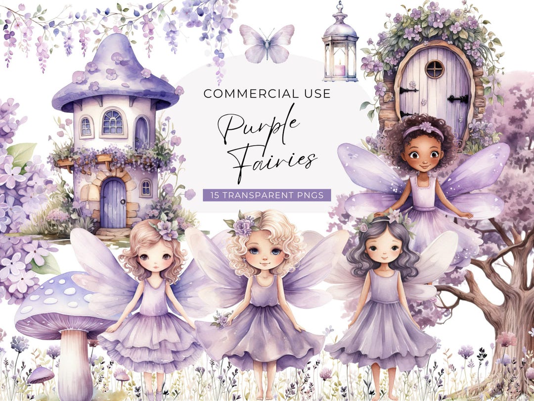 Purple Fairy Clipart, DIGITAL DOWNLOAD, Cute Watercolor Lilac Fairies ...