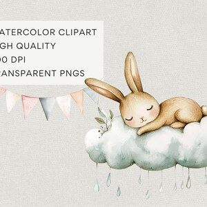 Cute Spring Bunny Clipart, Watercolor Easter Bunnies Clip Art, Baby ...