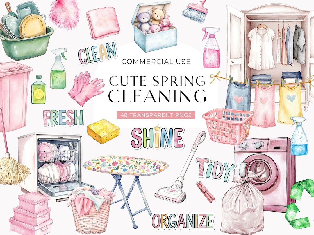 Cute Cleaning Clipart, Watercolor Cleaning Supplies, Kids Home Chores ...
